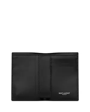 Saint Laurent Tiny Cassandre Credit Card Wallet - Black And Silver