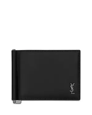 Saint Laurent Tiny Cassandre Bill Clip Wallet Black And Silver