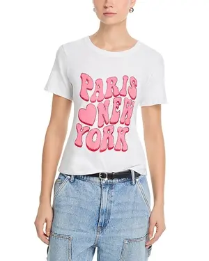 Cinq À Sept Retro Paris Heart New York Tee - White/sunset Blush