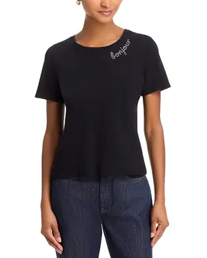 Cinq À Sept Rhinestone Bonjour Shrunken Tee - Black/clear