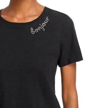 Cinq À Sept Rhinestone Bonjour Shrunken Tee - Black/clear