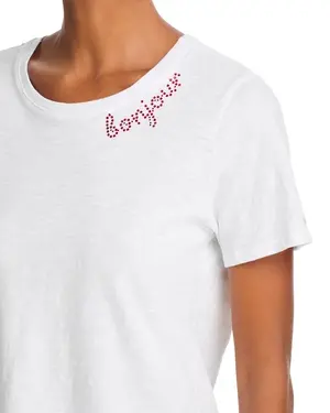 Cinq À Sept Rhinestone Bonjour Shrunken Tee - White/goji Berry