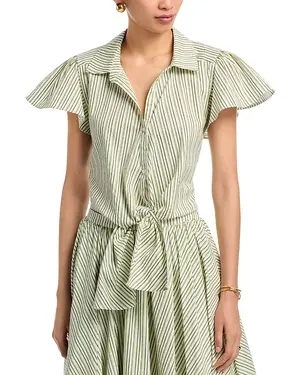 Cinq À Sept Sophie Flutter Sleeve Marianna Top - Ivory/lime