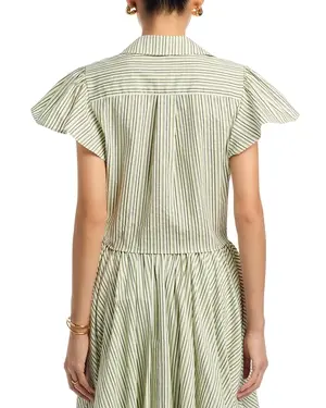Cinq À Sept Sophie Flutter Sleeve Marianna Top - Ivory/lime