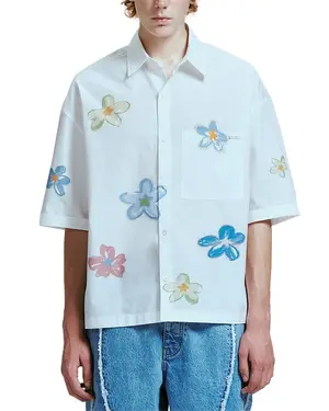 NAHMIAS Super Bloom Cropped Short Sleeve Shirt - White Jersey