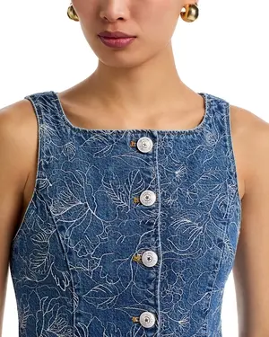 Cinq À Sept Garden Doodle Denim Vest