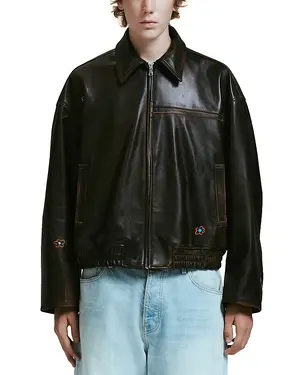 NAHMIAS Oversized Leather Bomber - Brown Leather