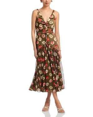 Cinq À Sept Floating Poppies Makaila Dress - Dark Olive Multi