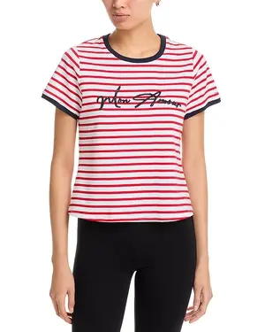Cinq À Sept Mon Amour Striped Tee - White/goji Berry