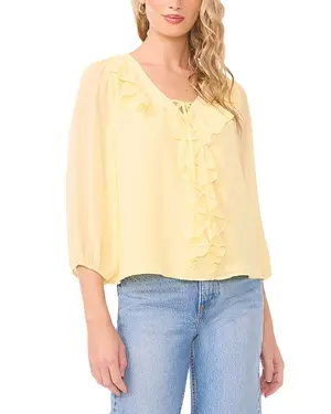 Vince Camuto Double Ruffle V Neck Blouse - Mellow Yellow