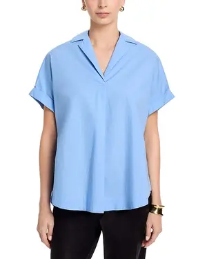 French Connection Poplin Collar Short Sleeve Pullover Top - Blue Hydrangea