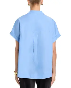 French Connection Poplin Collar Short Sleeve Pullover Top - Blue Hydrangea
