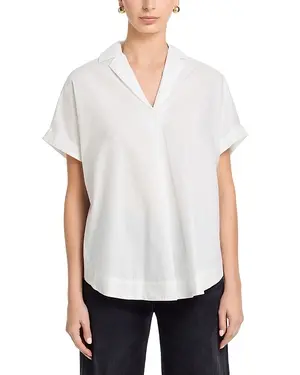French Connection Poplin Collar Short Sleeve Pullover Top - Summer White