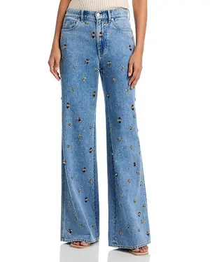 Women's Diamond Print Wide Leg Jeans