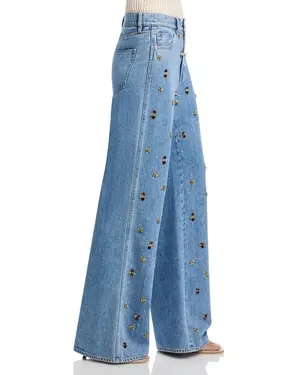 Veronica Beard Kasey Mid-rise Wide Leg Jeans - Silver Dus