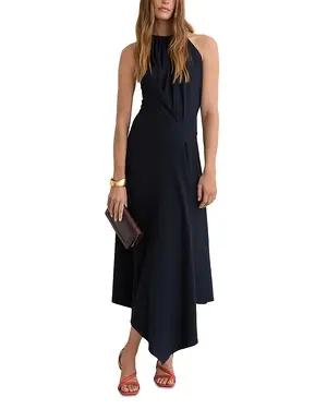 REISS Halterneck Draped Midi Dress - Navy