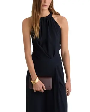 REISS Halterneck Draped Midi Dress - Navy