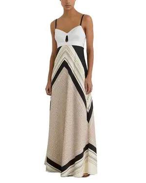 REISS Myra Scarf Print Maxi Dress - Ivory/black