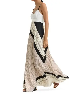 REISS Myra Scarf Print Maxi Dress - Ivory/black