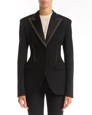 Versace Studded Peak Lapel Wool Blazer - Black