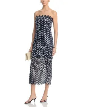 MILLY Kait Lace Midi Dress - Navy/white