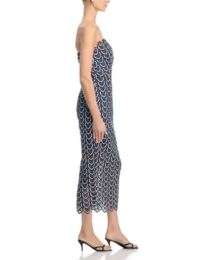 MILLY Kait Lace Midi Dress - Navy/white