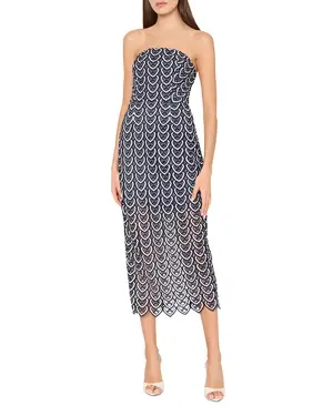 MILLY Kait Lace Midi Dress - Navy/white