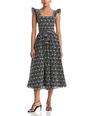 Aqua Embroidered Scallop Midi Dress - Black/white