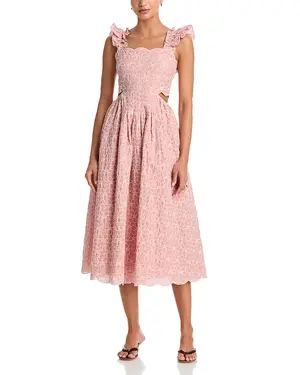 Aqua Embroidered Scallop Midi Dress Exclusive - Blush