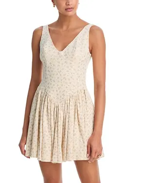 Aqua Ditsy Floral Drop Waist Mini Dress - Ivory Multi