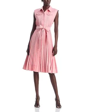MILLY Johanna Pleated Twill Midi Dress - Blush