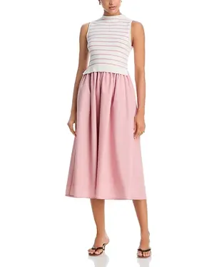 Aqua Stripe Knit Poplin Midi Dress Exclusive - Rose White