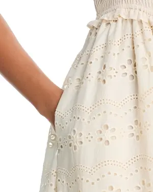 Aqua Eyelet Smocked Midi Dress