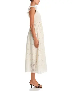 Aqua Eyelet Smocked Midi Dress