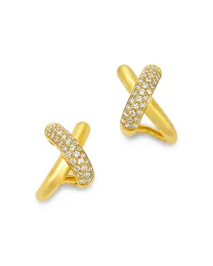 Bloomingdale'S Diamond And 14k Yellow Crossover Huggie Hoop Earrings - Gold