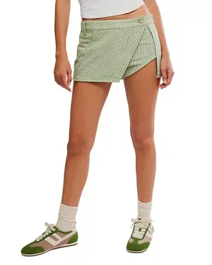 Free People Georgie Gingham Micro Skort - Green Combo