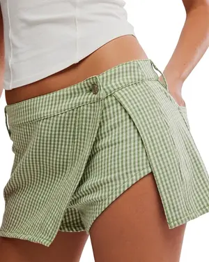 Free People Georgie Gingham Micro Skort - Green Combo