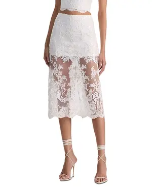 Alice + Olivia Medine Embellished Lace Midi Skirt - Off White