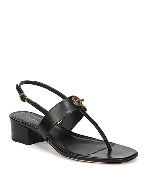 Veronica Beard Andie Leather Block Heel Thong Sandals - Black