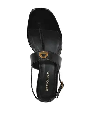 Veronica Beard Andie Leather Block Heel Thong Sandals - Black