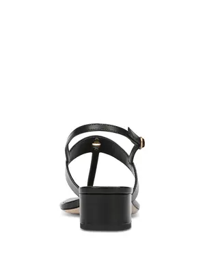 Veronica Beard Andie Leather Block Heel Thong Sandals - Black