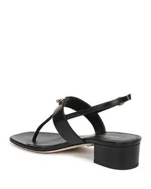 Veronica Beard Andie Leather Block Heel Thong Sandals - Black
