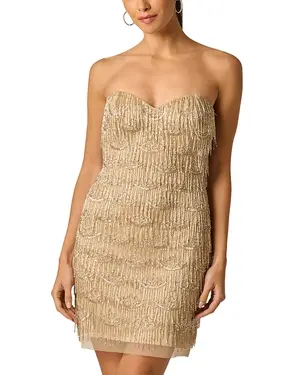 Adrianna Papell Beaded Strapless Mini Dress - Light Gold