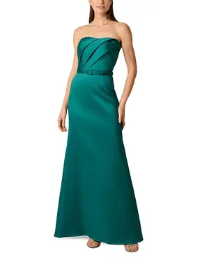 Aidan Mattox Strapless Stretch Mikado Gown - Dark Ivy