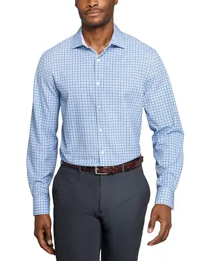 WRK Slim Fit Check Performance Dress Shirt - White/ Blue