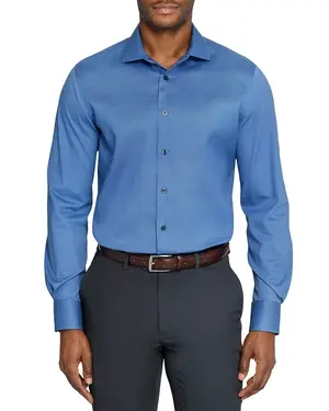 WRK Slim Fit Micro Geo Reworked Dress Shirt - Navy/ Blue
