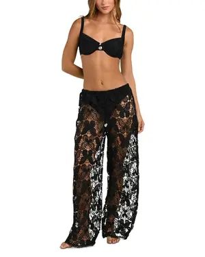 L'Agence Butterfly Crocheted Cover Up Pants - Black