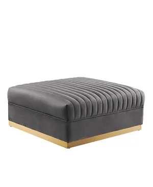 MODWAY Sanguine Channel Tufted Performance Velvet Modular Sectional Sofa Ottoman - Gray