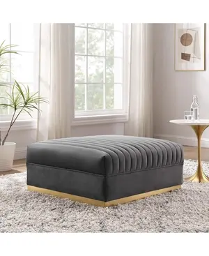 MODWAY Sanguine Channel Tufted Performance Velvet Modular Sectional Sofa Ottoman - Gray