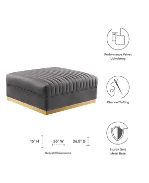 MODWAY Sanguine Channel Tufted Performance Velvet Modular Sectional Sofa Ottoman - Gray